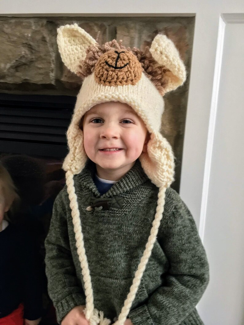 Hand Knit Kids Llama Hat With Tassels and Ear Flaps Alpaca - Etsy