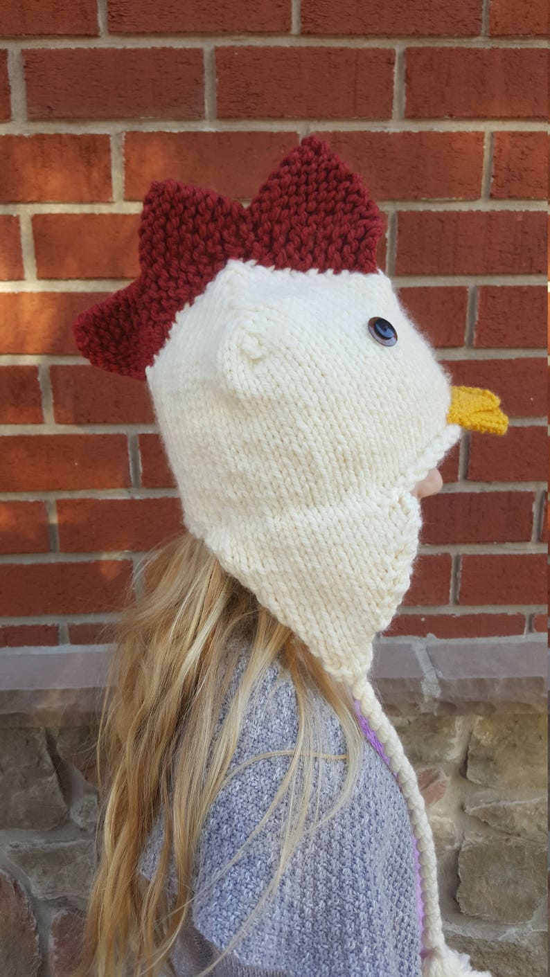 Hand Knit Chicken Hat With Tassels and Ear Flaps | Kids and Adults ...