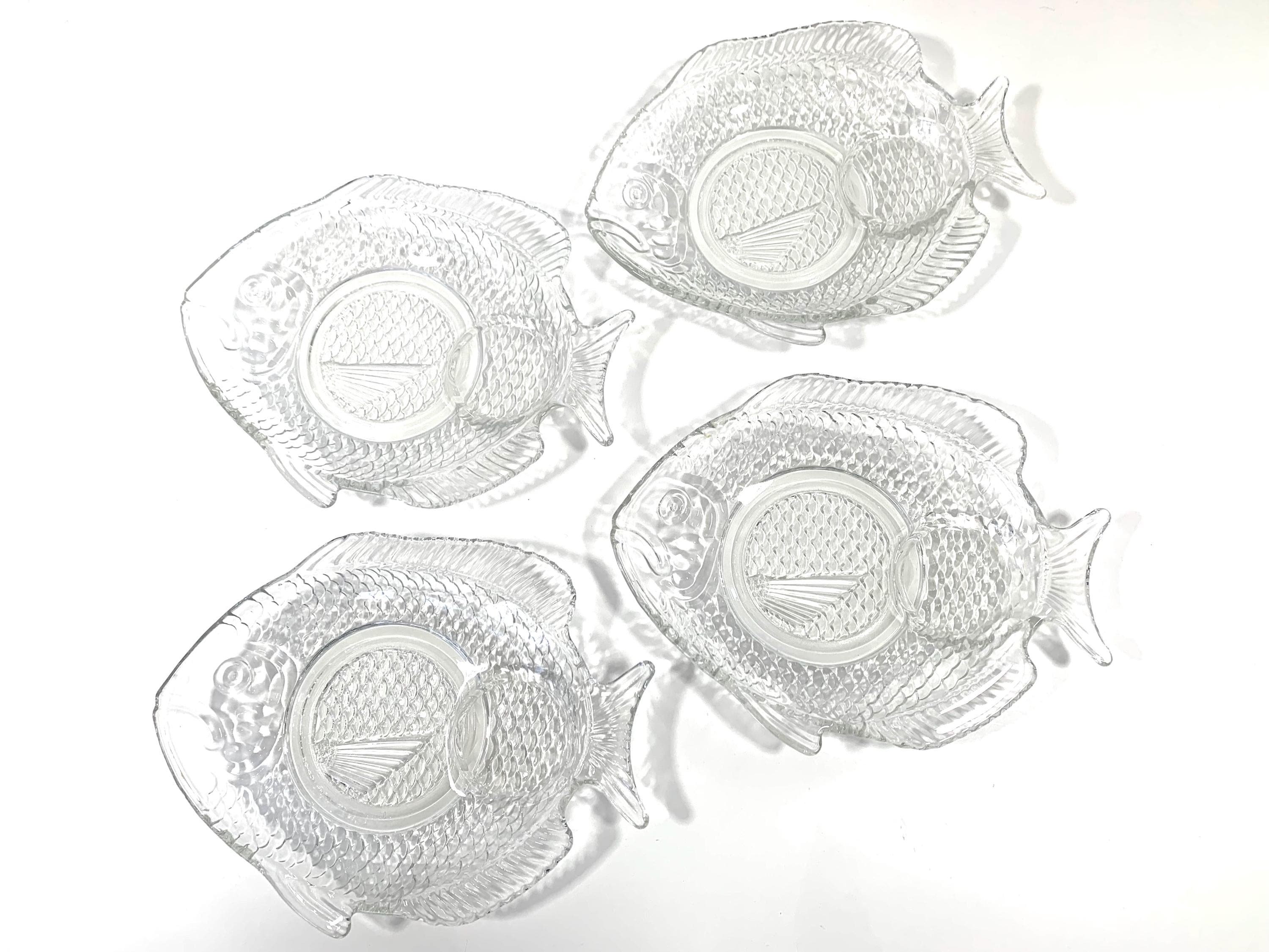 Glass Fish Appetizer Plates Vintage Made in USA Textured Glass Fish ...