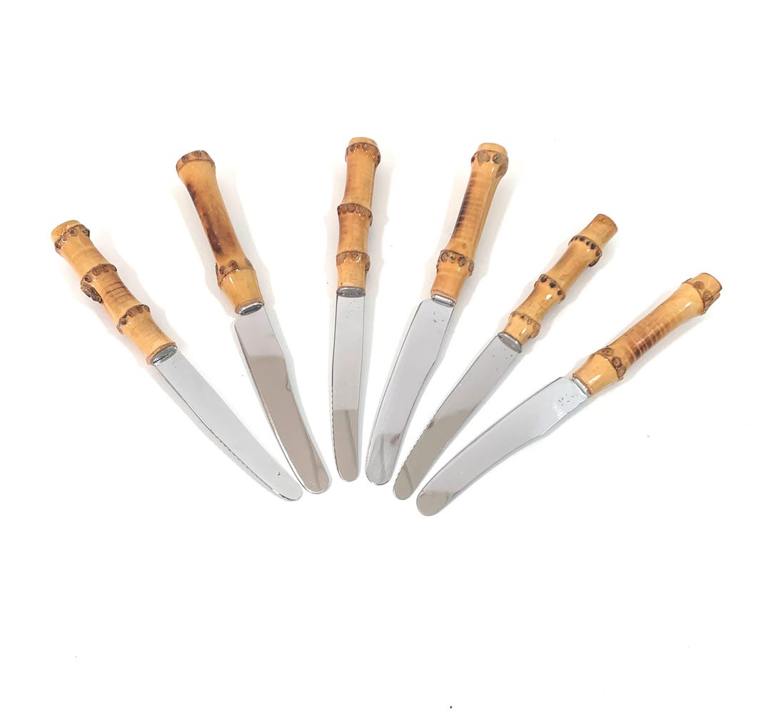 Bamboo Handle Knife Set Vintage Stainless Steel Flatware Utensils Made ...