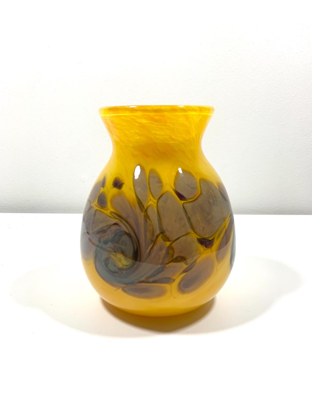 Ron Hinkle Studio Art Glass Yellow Purple Floral Vase - Etsy