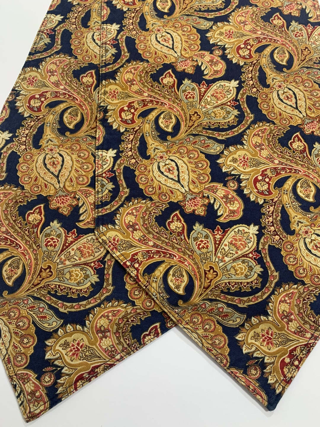 Paisley Table Runner Ralph Lauren Like Navy With Gold Brown Table ...
