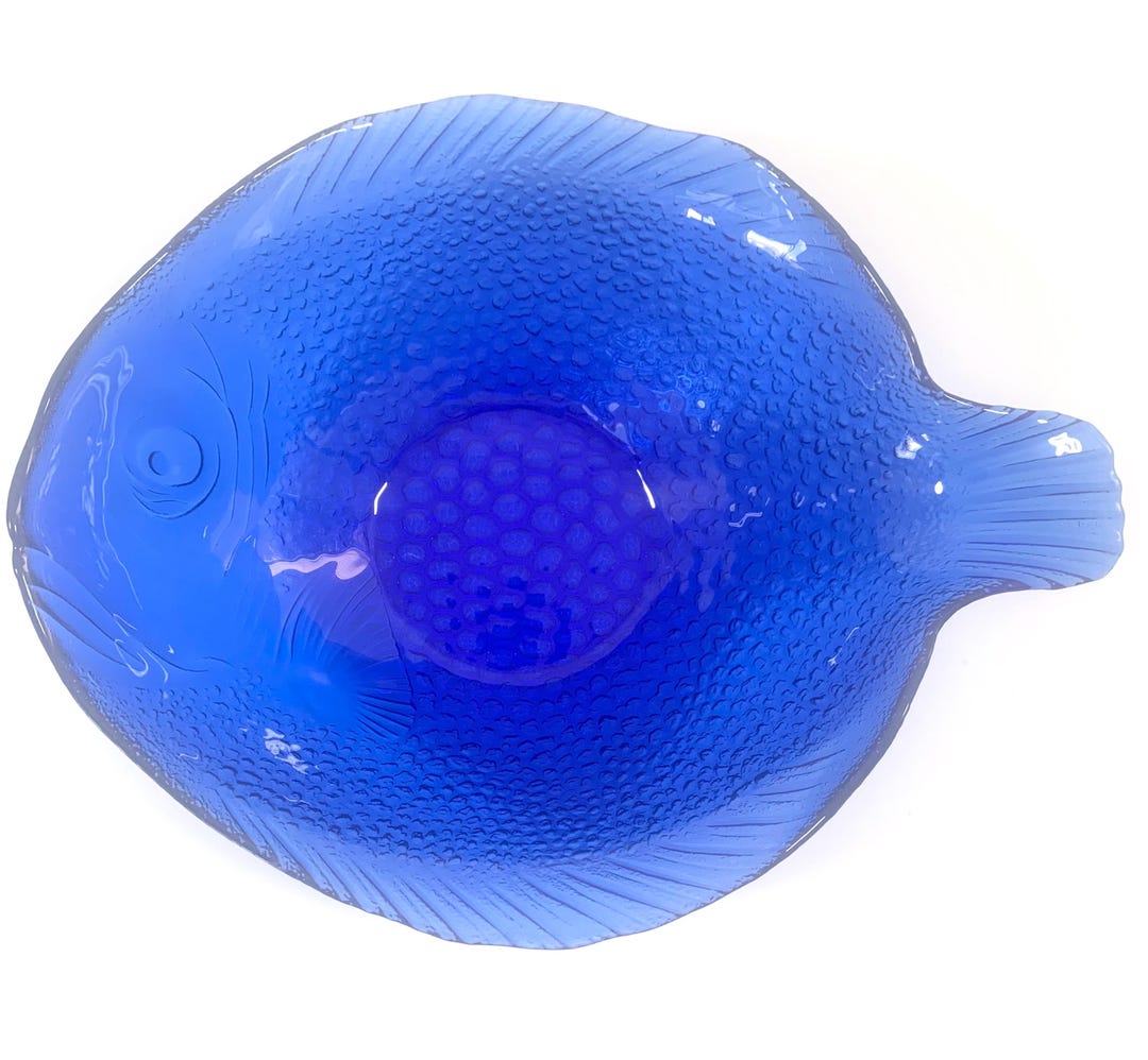 Blue Fish Salad Serving Bowl Vintage Arcoroc Poisson Saphir Sapphire ...