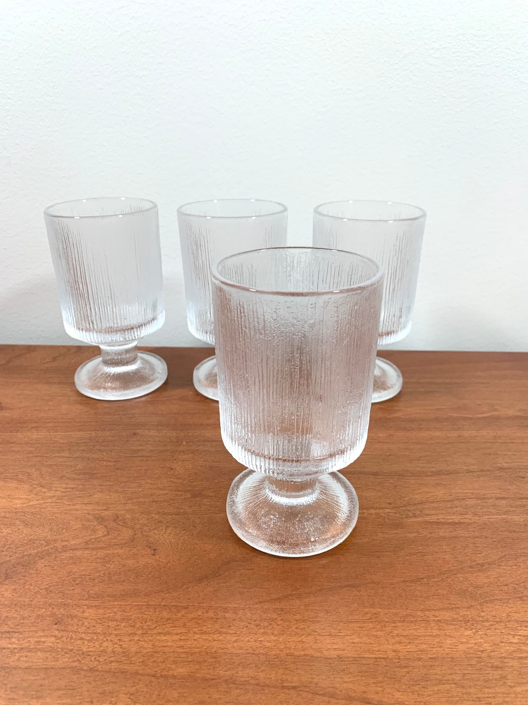 Sasaki Rain Glass Clear Textured Water Goblets Made in Japan Set of ...