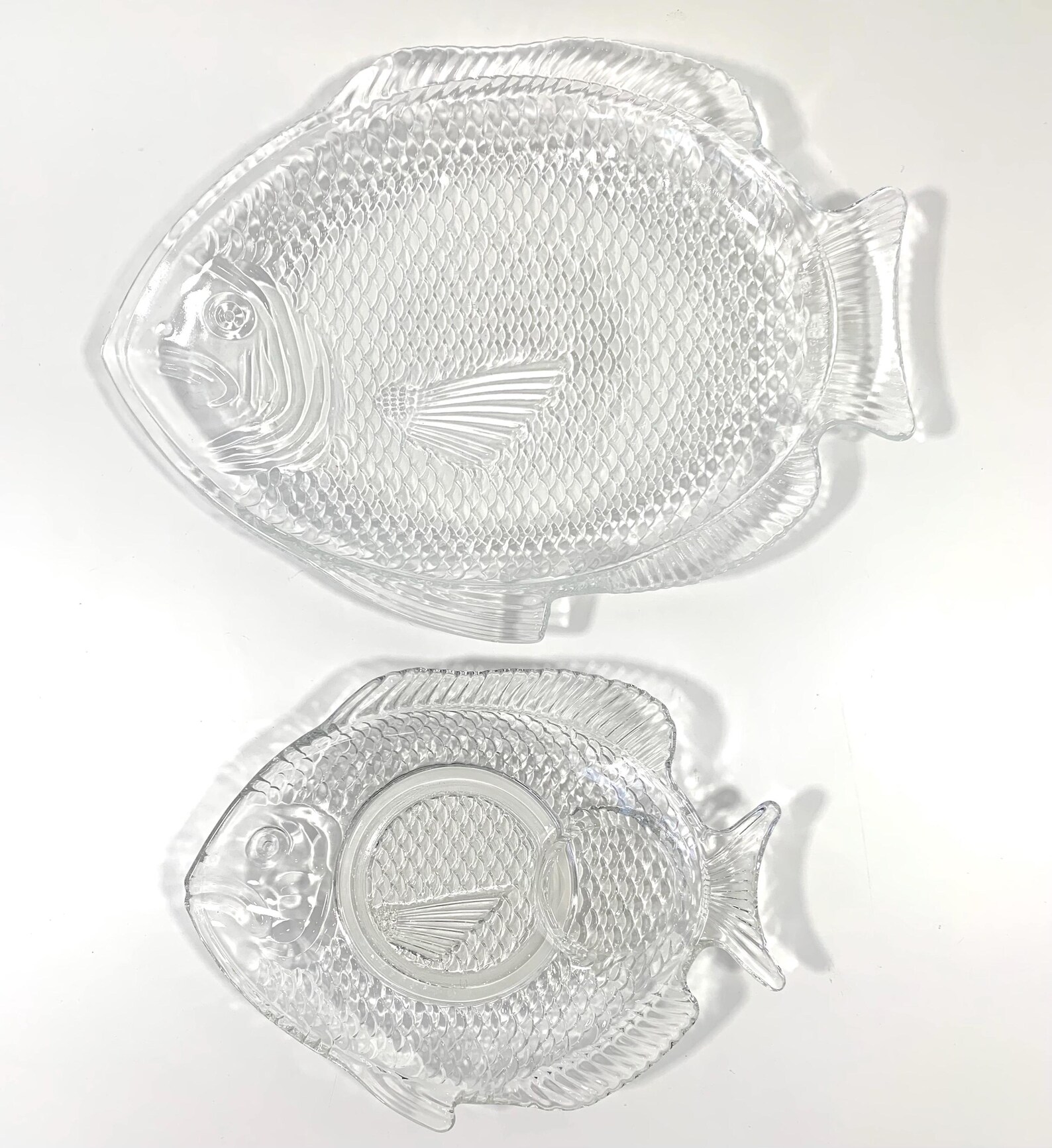 Glass Fish Appetizer Plates Vintage Made in USA Textured Glass Fish ...