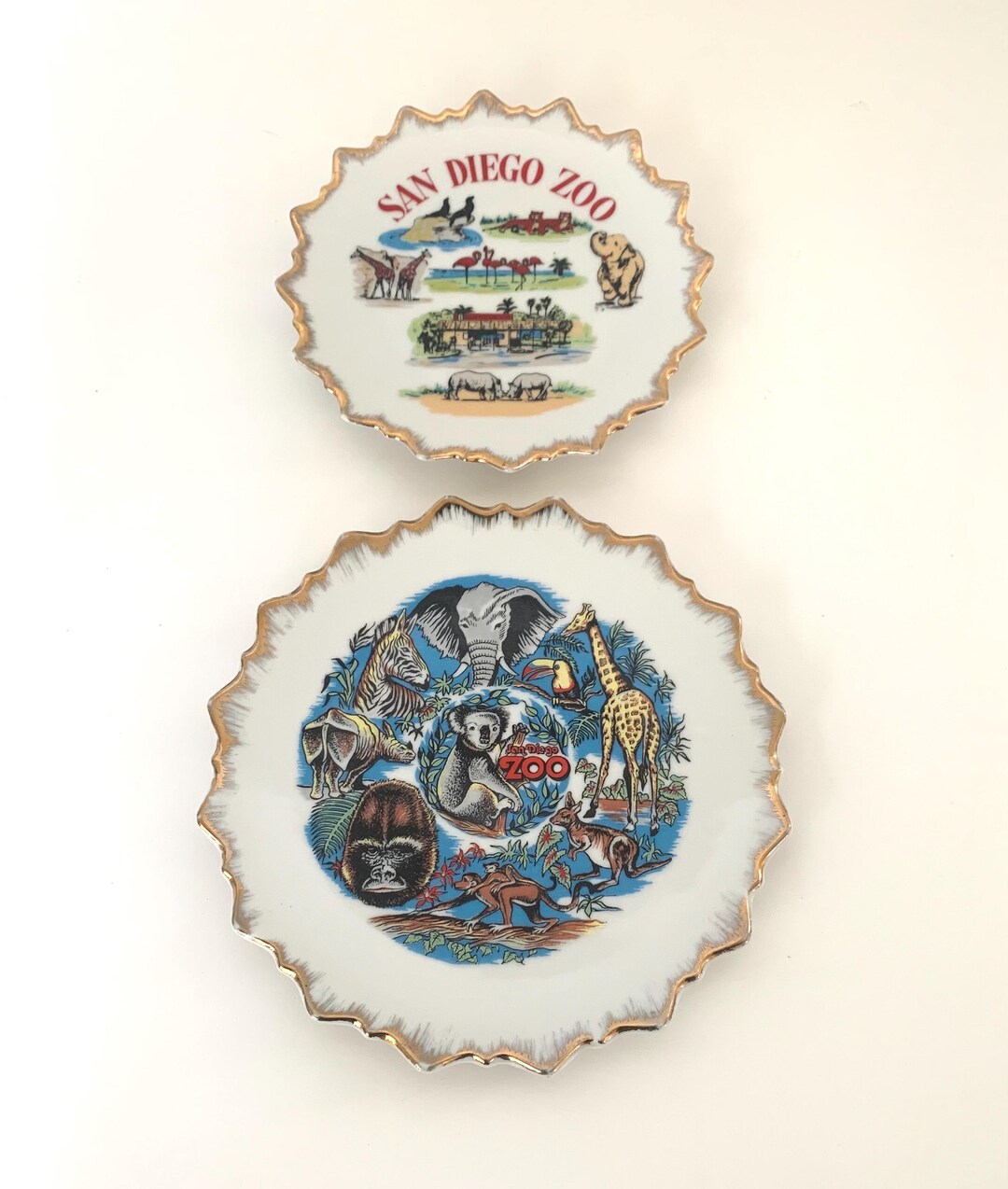 San Diego Zoo Souvenir Plates Vintage Ceramic Gold Rimmed Souvenir ...