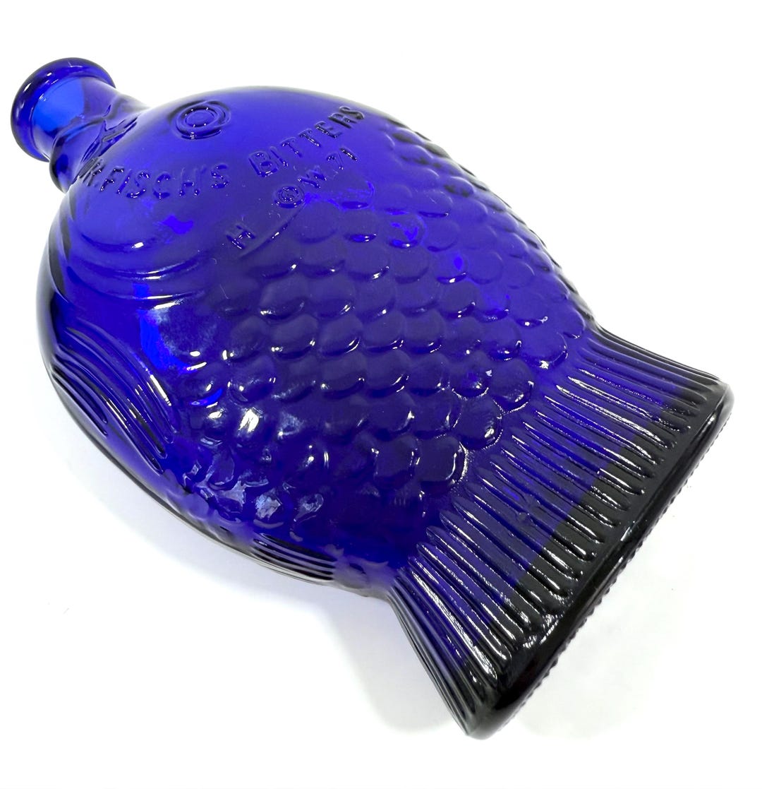 Wheaton Cobalt Blue Glass Fish Shape Bottle Vintage Dr. Fisch's Bitters ...