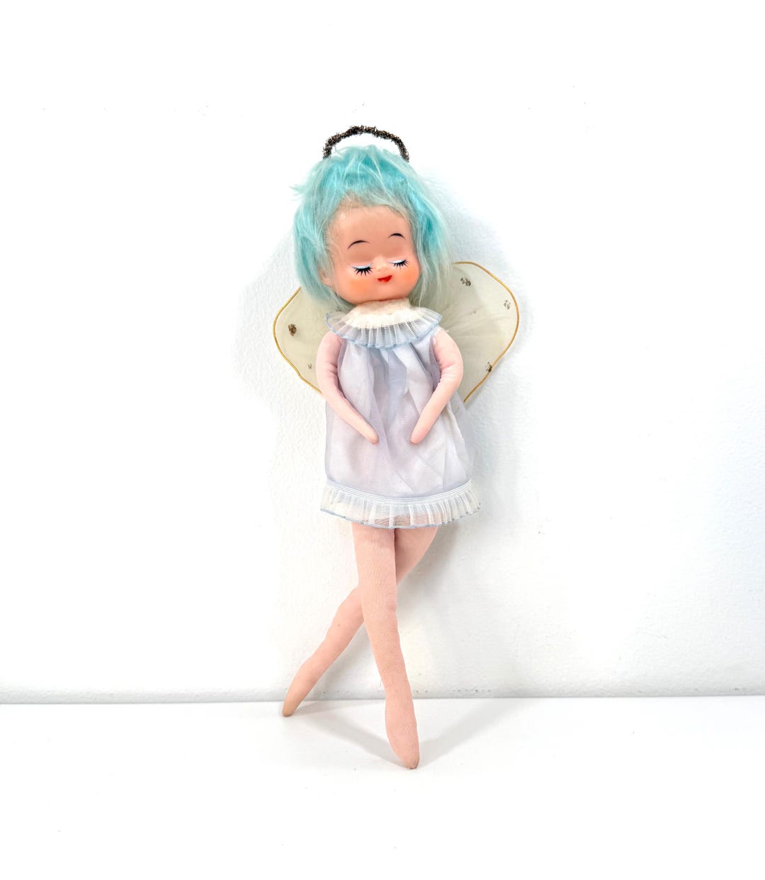 Christmas Angel Blue Hair Pixie Fairy Vintage Christmas Decoration Doll ...