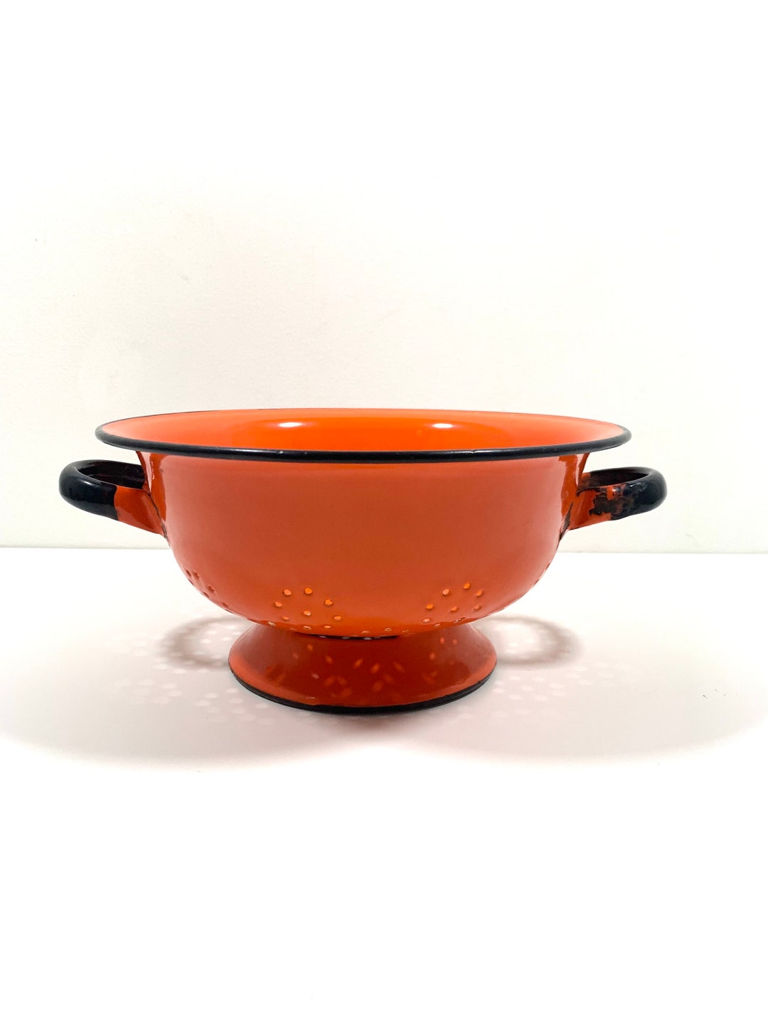 Enamel Colander Strainer Vintage Polish Orange Enamelware Farmhouse ...