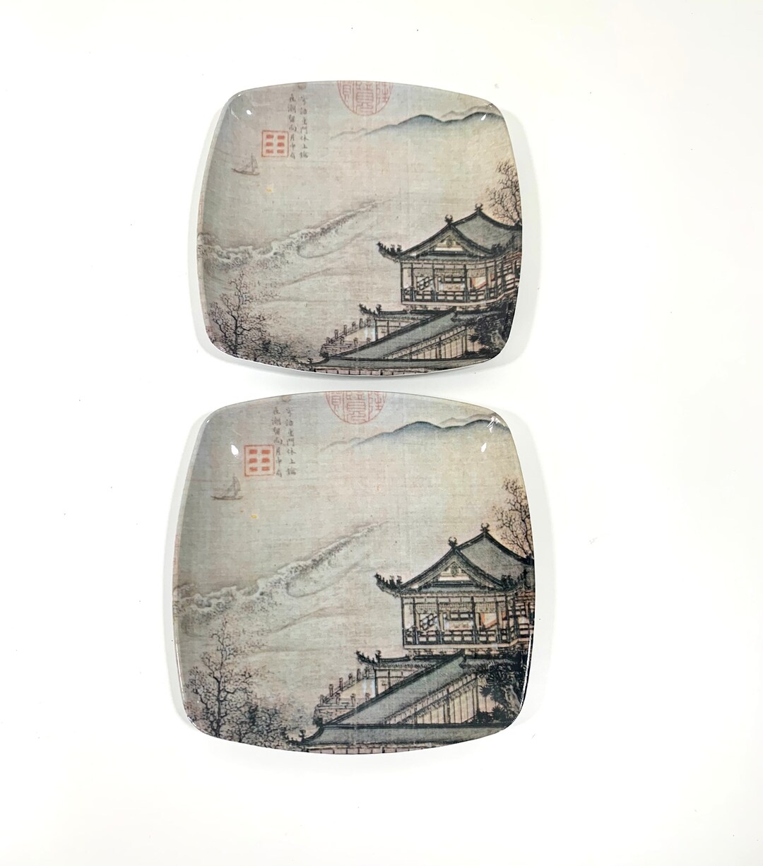Melamine Appetizer Plates Small Trays Japanese Landscape Asian Theme ...