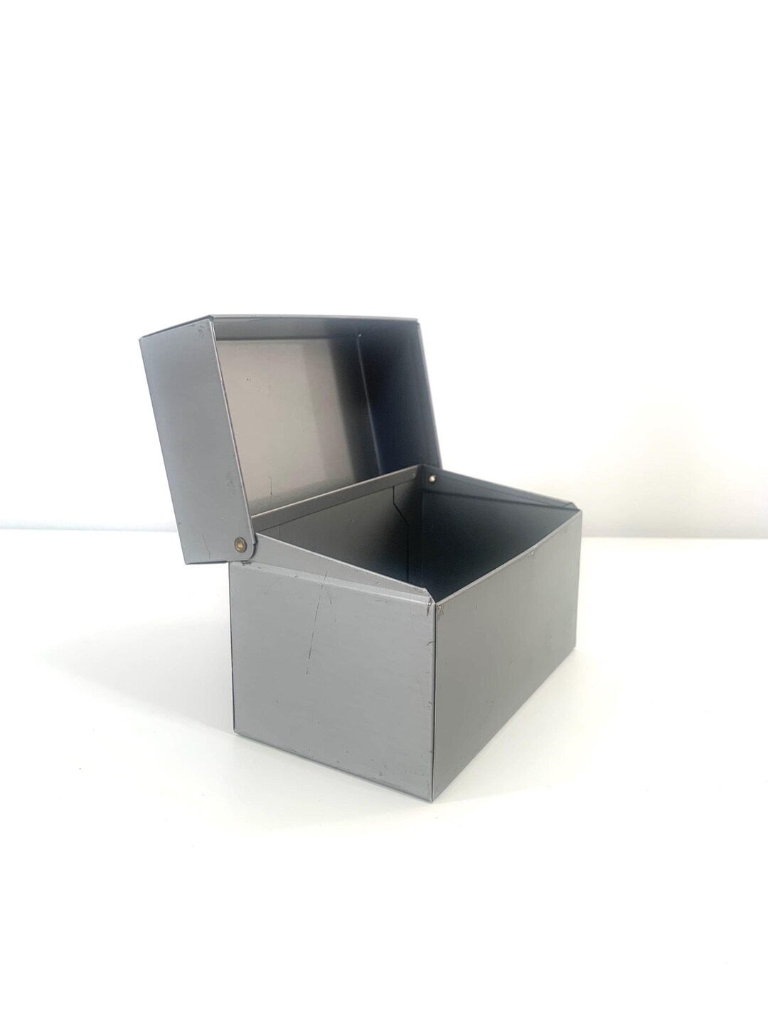 Metal Recipe File Box Vintage Gray Metal Box Country Cottage Farmhouse ...