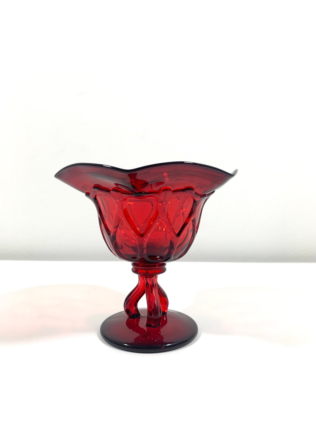 Ruby Red Glass Compote Vintage Pedestal Candy Dish Bowl - Etsy