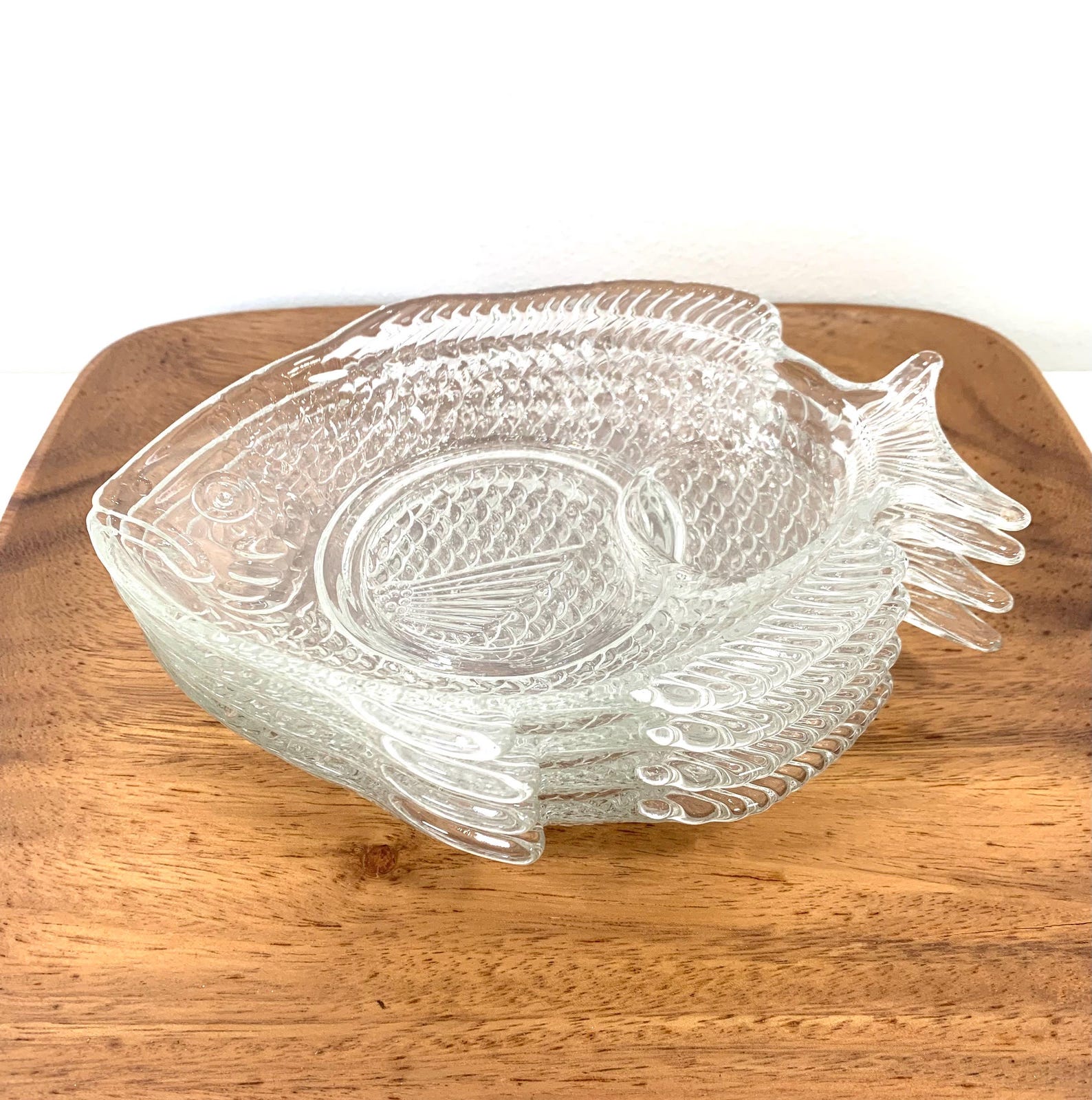 Glass Fish Appetizer Plates Vintage Made in USA Textured Glass Fish ...