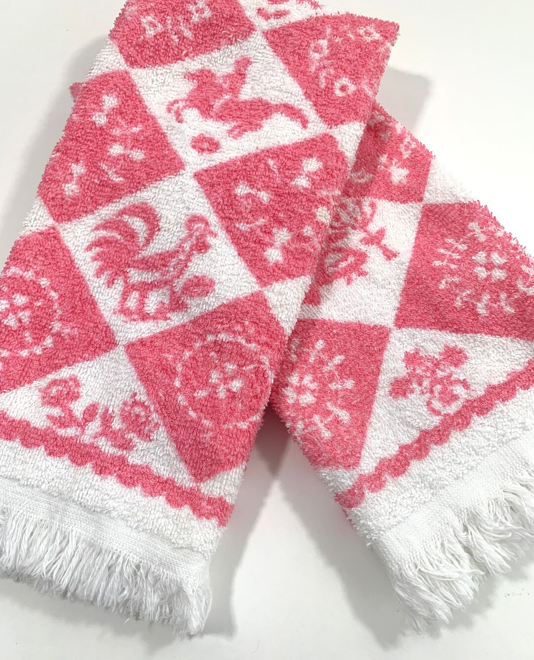 Farmhouse Country Kitchen Towels Vintage Cannon Terrycloth Pink White ...