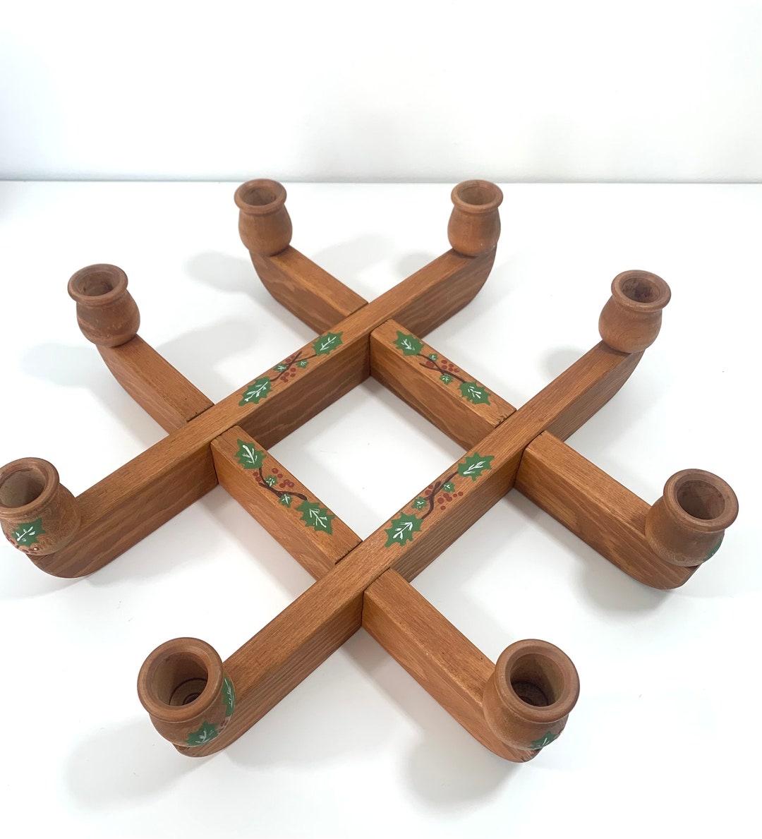 Scandinavian Wooden Candelabra Hand Painted Interlocking Wood Eight ...
