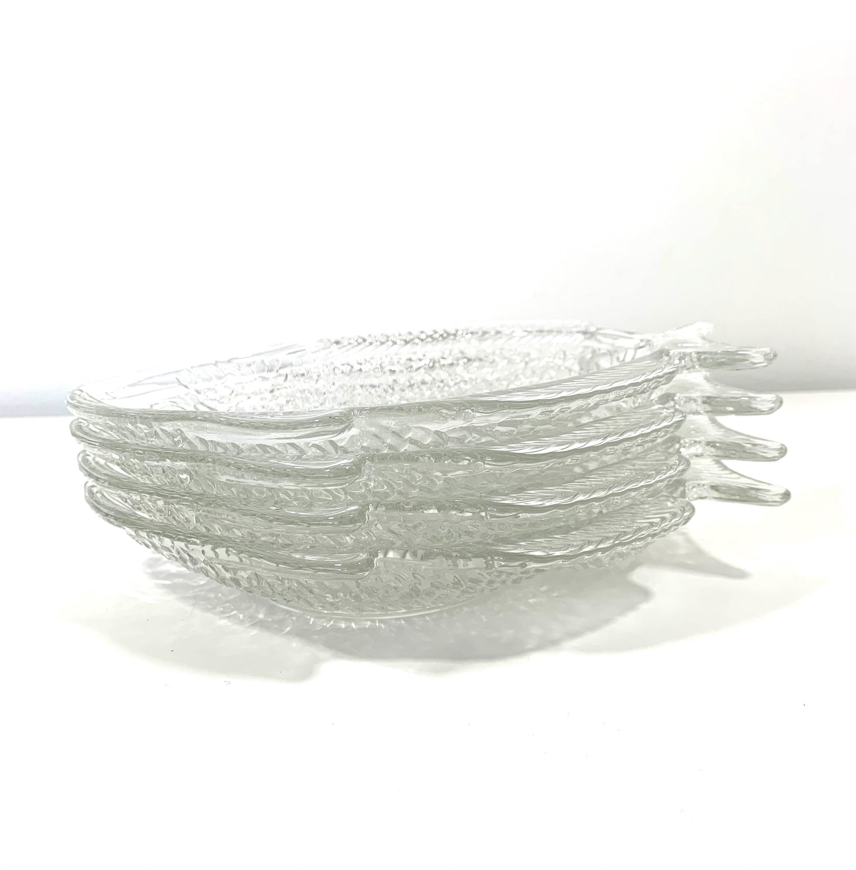 Glass Fish Appetizer Plates Vintage Made in USA Textured Glass Fish ...