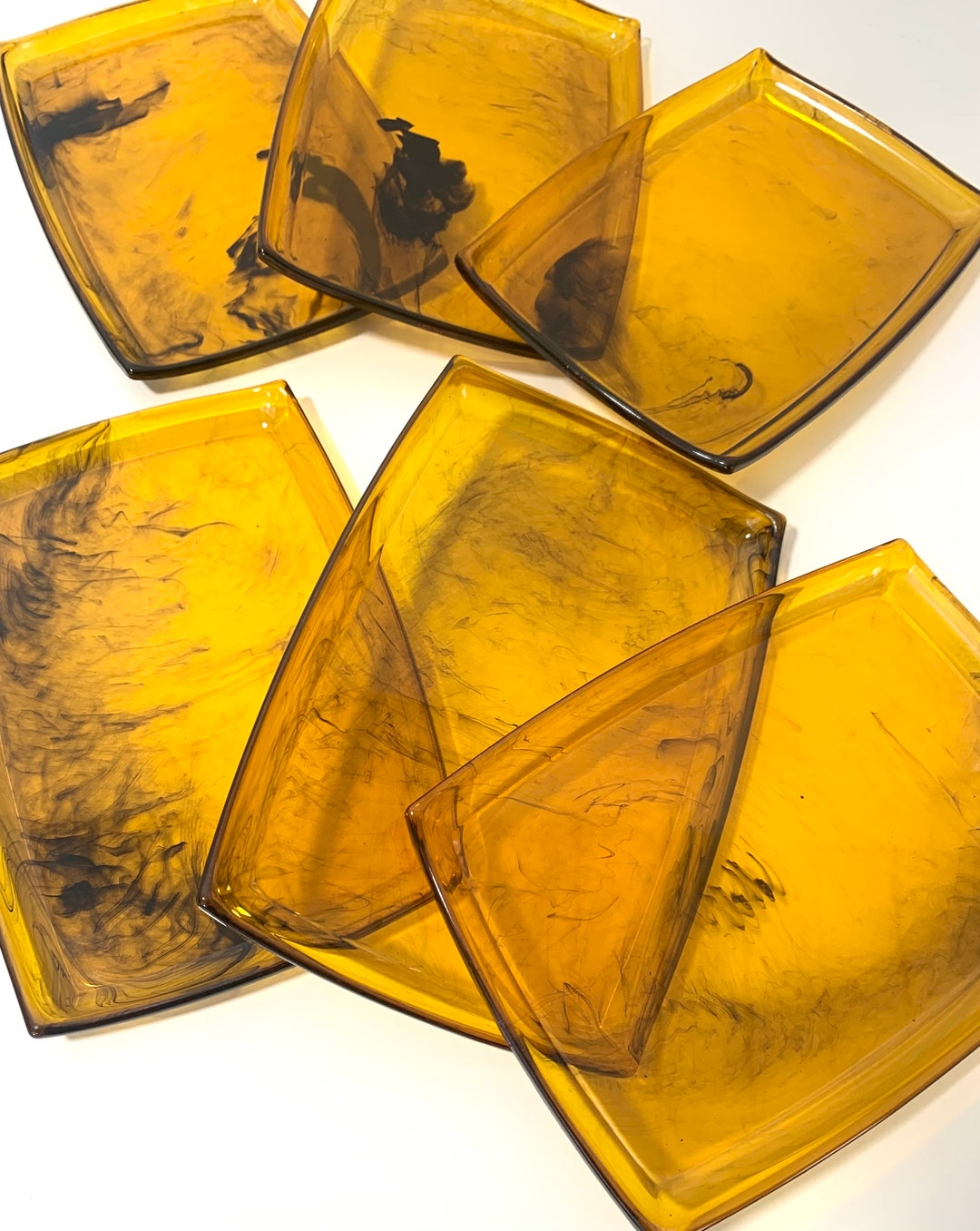 Vintage Lucite Tortoise Shell Snack Trays, MCM Appetizer Snack Plates ...