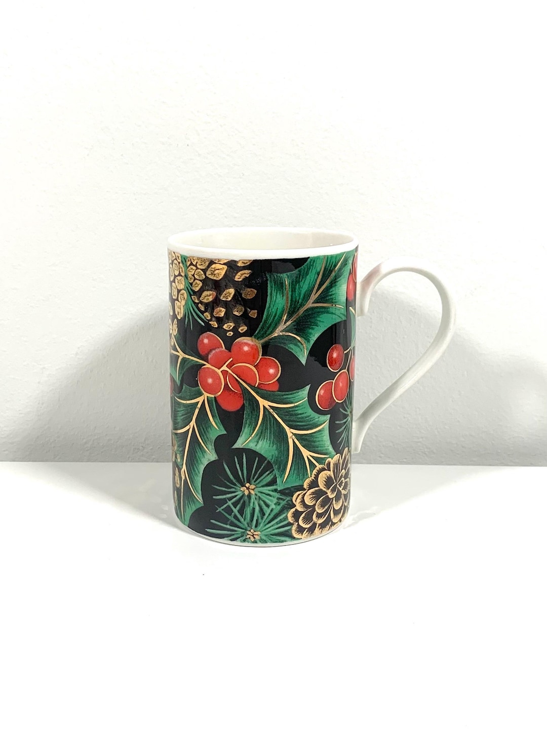 Dunoon Christmas Golden Holly Fine Bone China Coffee Tea Mug - Etsy