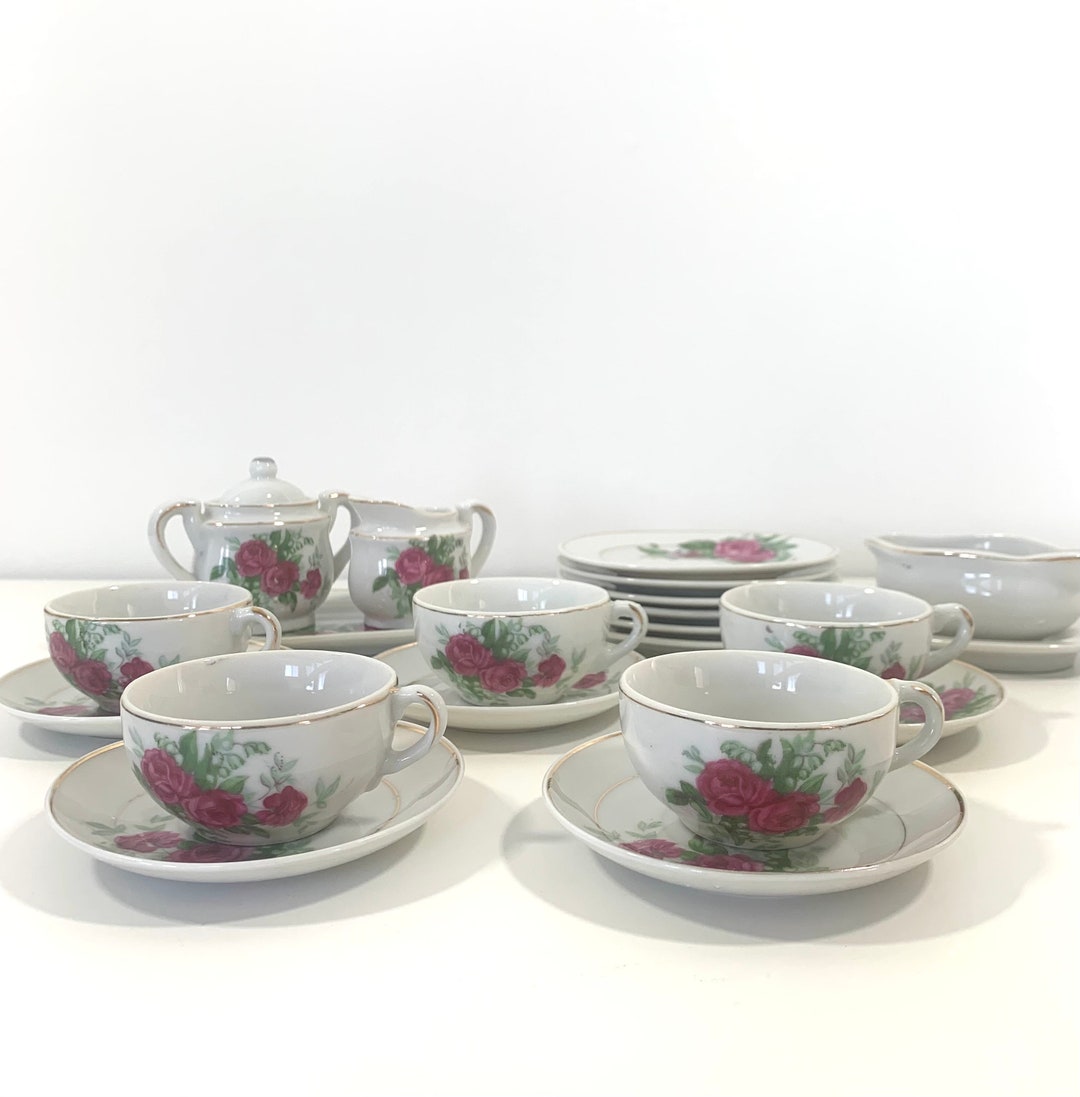 Children's China Tea Set Vintage Japanese Pink Rose Floral Flower Tea ...