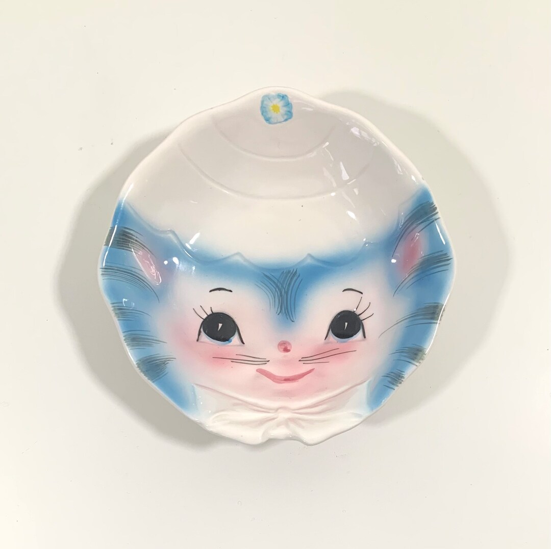 Lefton Miss Priss Child's Small Bowl Vintage Blue Kitty Cat Collectible ...