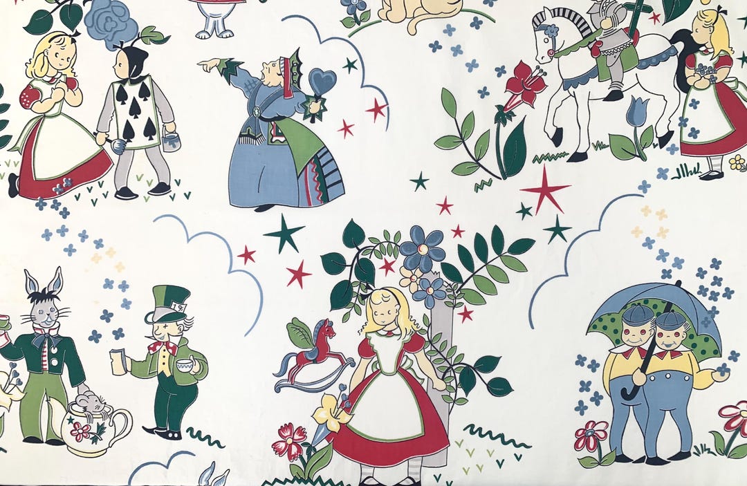 Alice in Wonderland Rod Pocket Drape Curtain Panel Set of Two Vintage ...