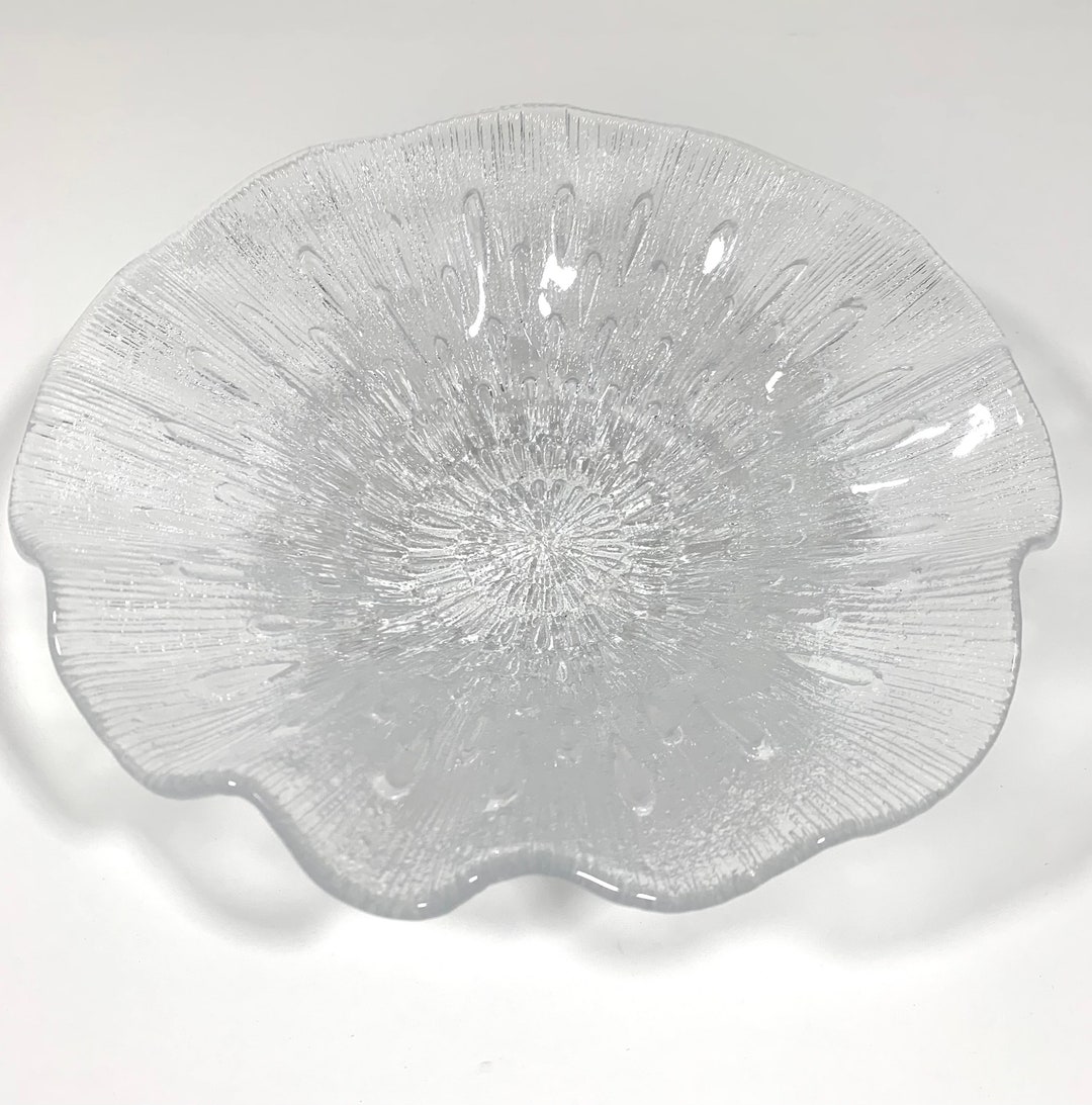 Clear Textured Glass Bowl Vintage Wavy Flower Shape Serving Decorative ...