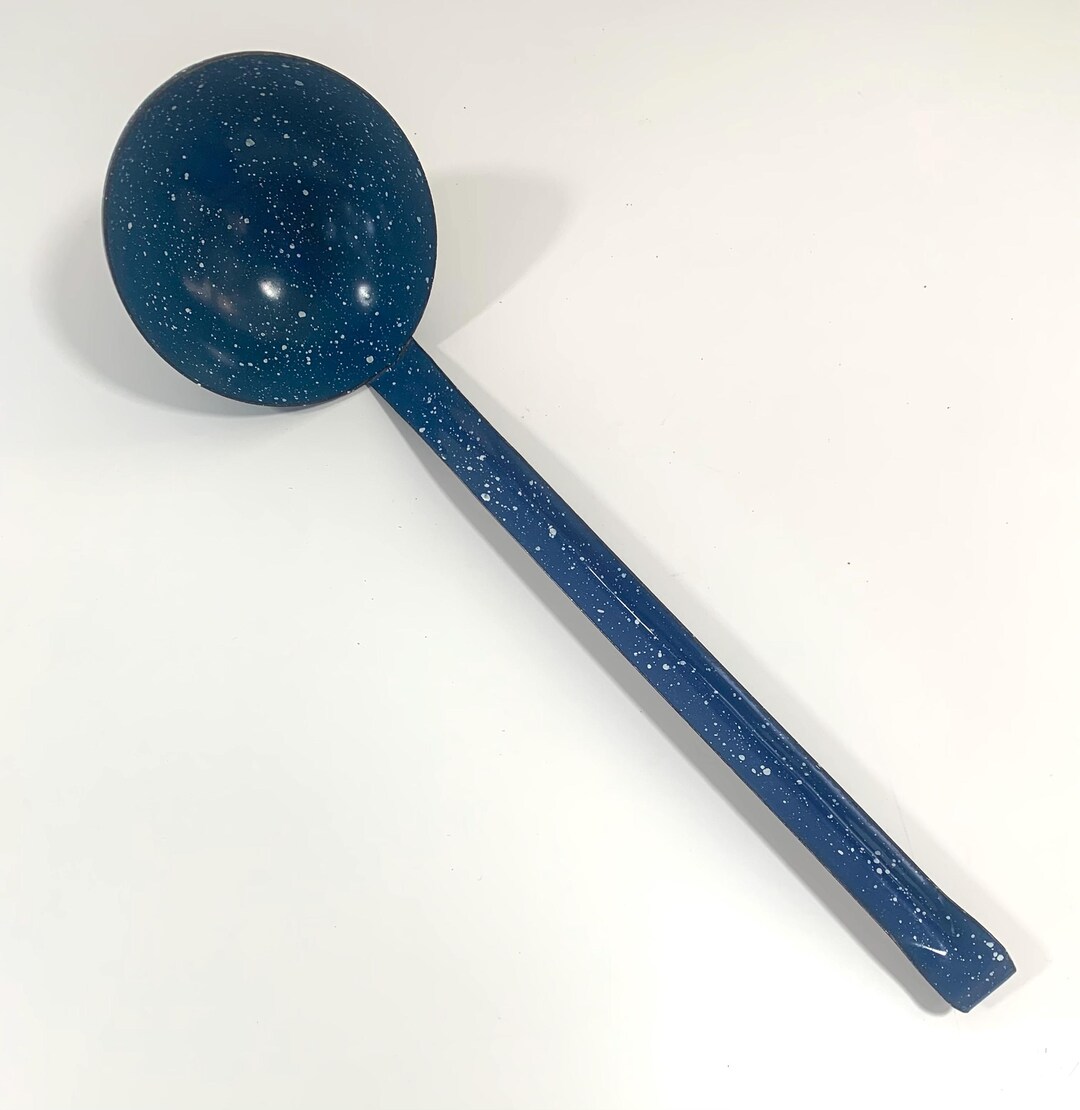 Blue Ladle White Blue Splatter Splatterware Enamel Enamelware Ladle ...
