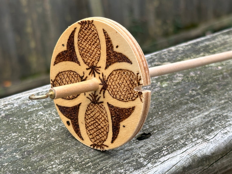Handcrafted Top Whorl Drop Spindle: Wood Burned Fiber Art Tool - Etsy