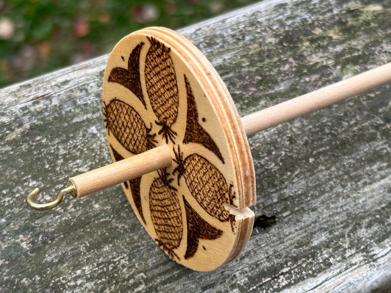 Handcrafted Top Whorl Drop Spindle: Wood Burned Fiber Art Tool - Etsy