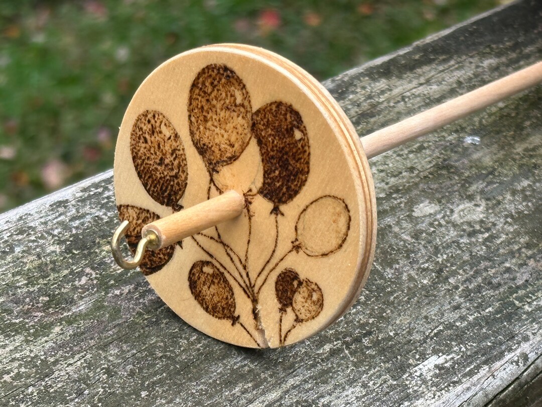 Handmade Top Whorl Drop Spindle: Woodburned Balloon Design, .70 Oz - Etsy