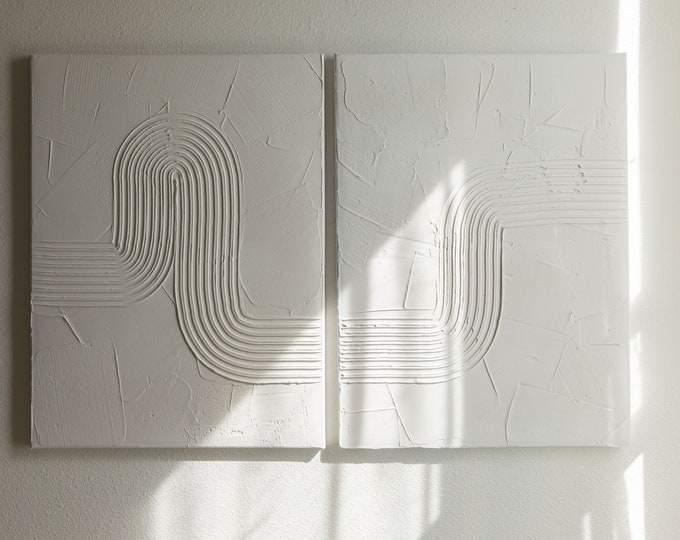 2 PIECE Canvas Textured Art, Plaster Art, 3d Wall Art, Minimalist Home ...