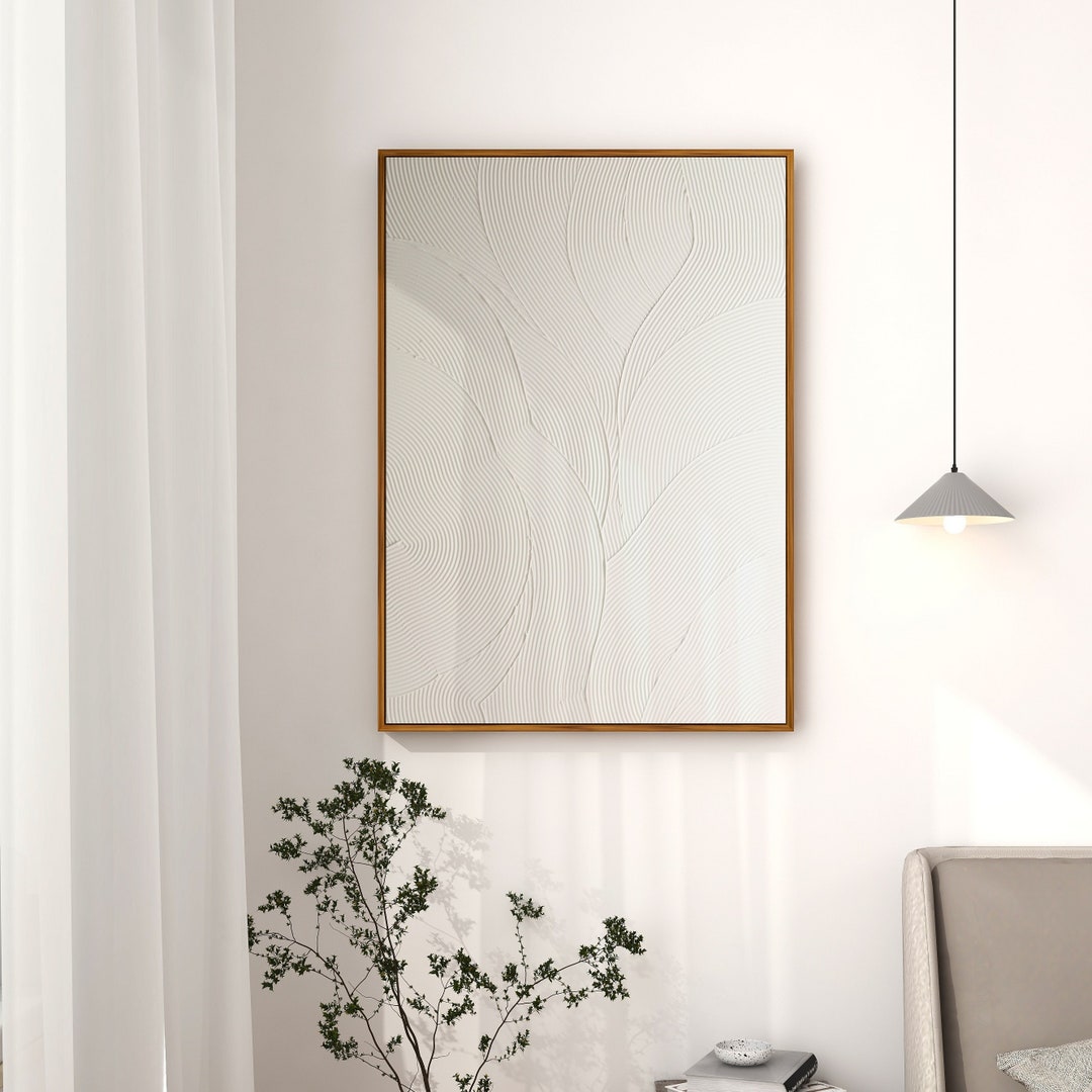 White Textured Canvas Wall Art, Abstract White Wall Decor, Modern and ...