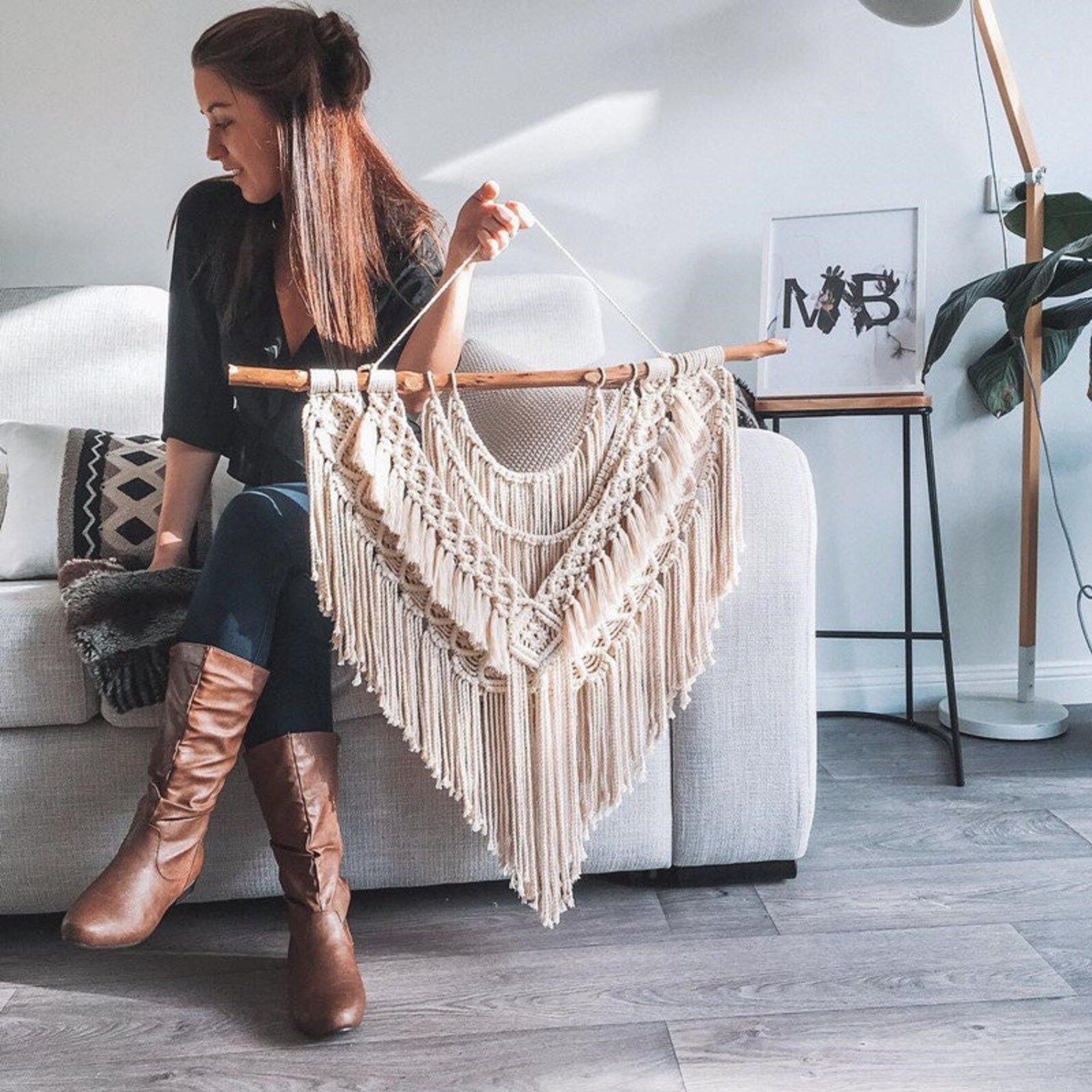 Bohemian Macrame Tapestry Wall Hanging, Modern Macrame Yarn Woven ...