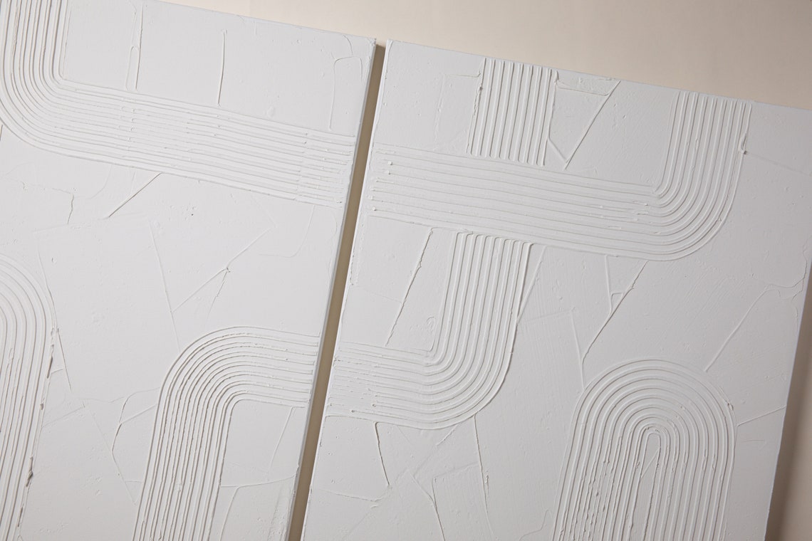 2 PIECE Canvas Textured Art, Plaster Art, 3d Wall Art, Minimalist Home ...