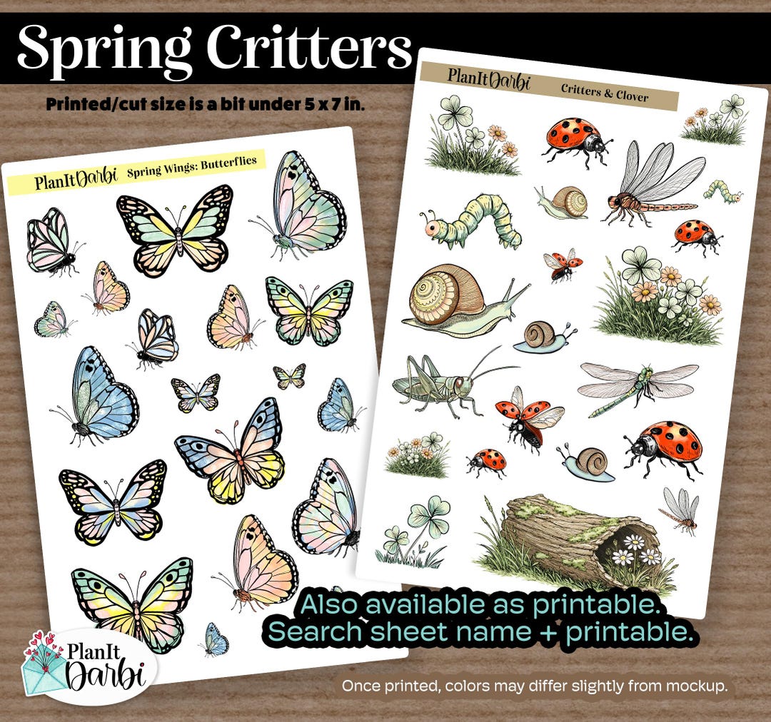 Tangible Planner Stickers: SPRING CRITTERS, Butterflies, Lady Bugs ...