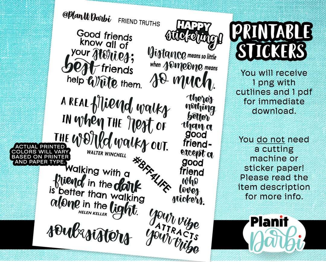 PRINTABLE: Friend Truths -- Planner and Journal Stickers; Friendship ...