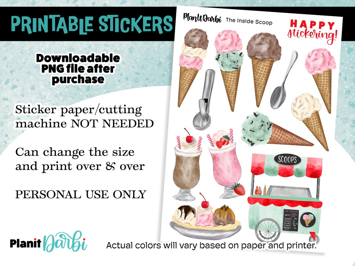 PRINTABLE: INSIDE SCOOP Ice Cream, Watercolor Cool Treats and Desserts ...