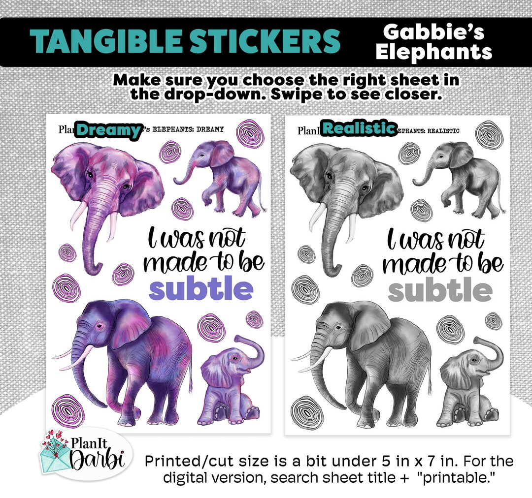 Tangible Planner Stickers: ELEPHANTS (2 Options) African Elephant, Wild ...