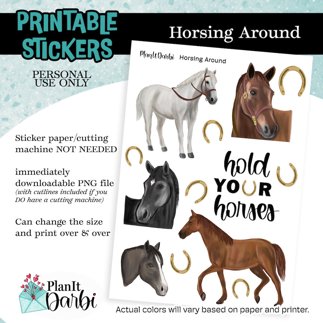 Printable Stickers: HORSING AROUND, Horse-lover Stickers, Horsehoes ...