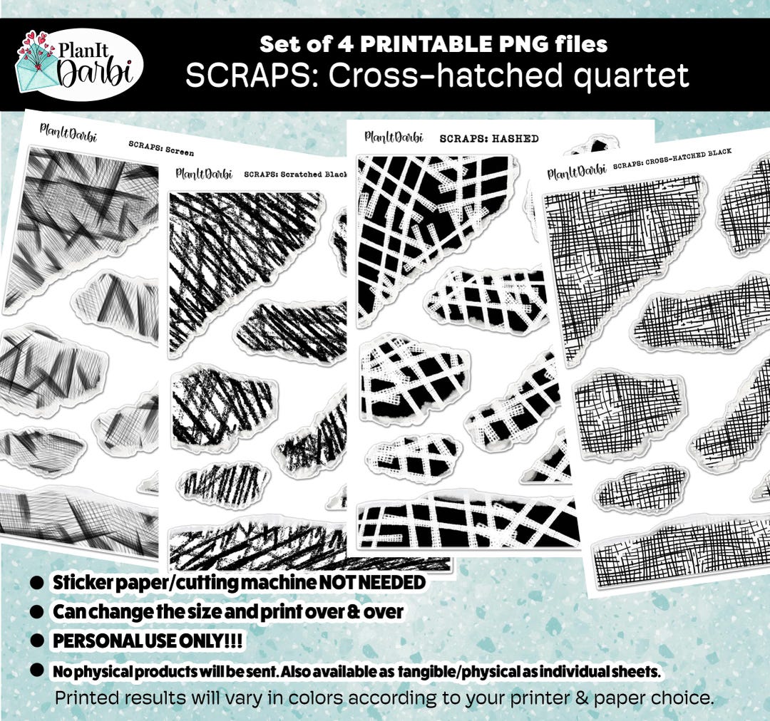 Printable Layering Stickers: SCRAPS -- Scratchy Cross HATCHED Set of 4 ...