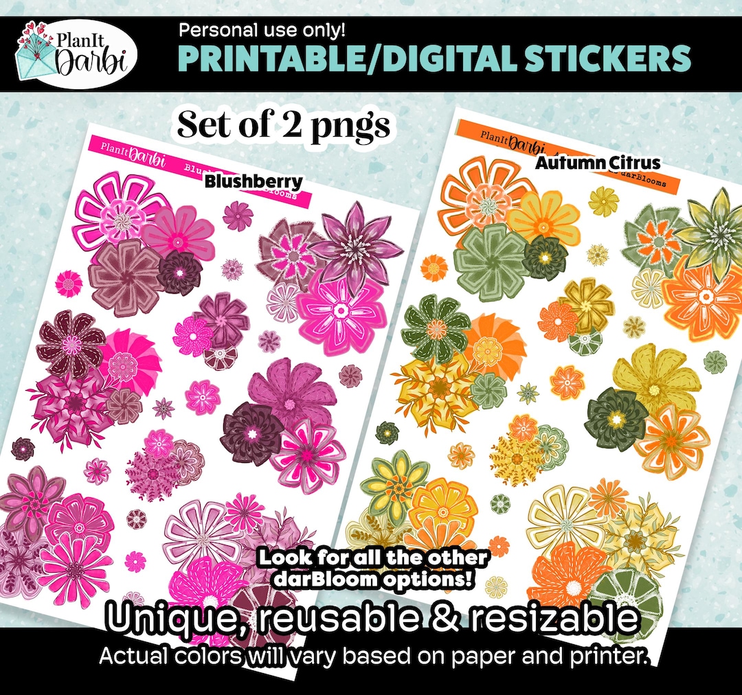 Printable Planner Stickers: Darblooms, Blooms, Retro Florals, Fall ...