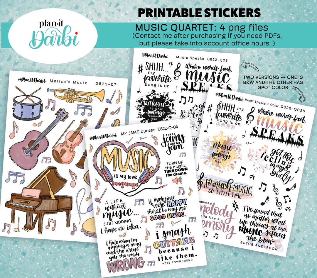 Printable: MUSICAL QUARTET (set of 4) Music-themed Planner Journal ...