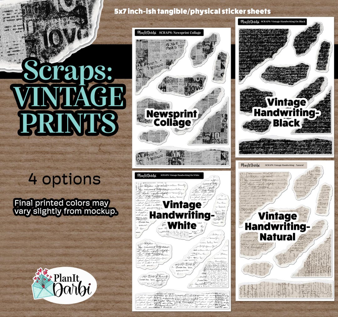 TANGIBLE Planner Stickers: SCRAPS Vintage Print, Torn Paper, Ephemera ...
