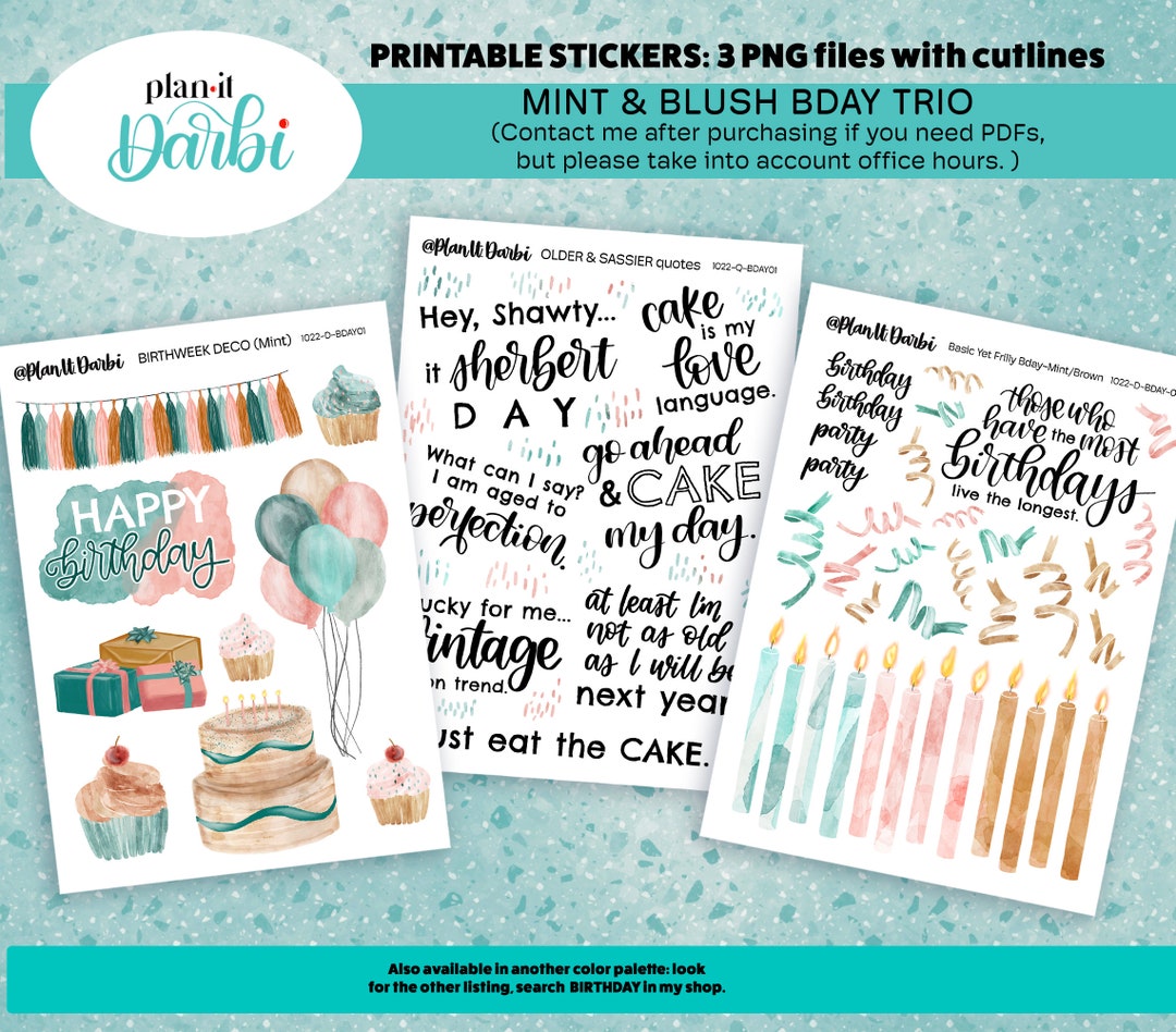 Printable: MINT BLUSH Bday Deco-- Candles Streamers Ribbons & Quote ...