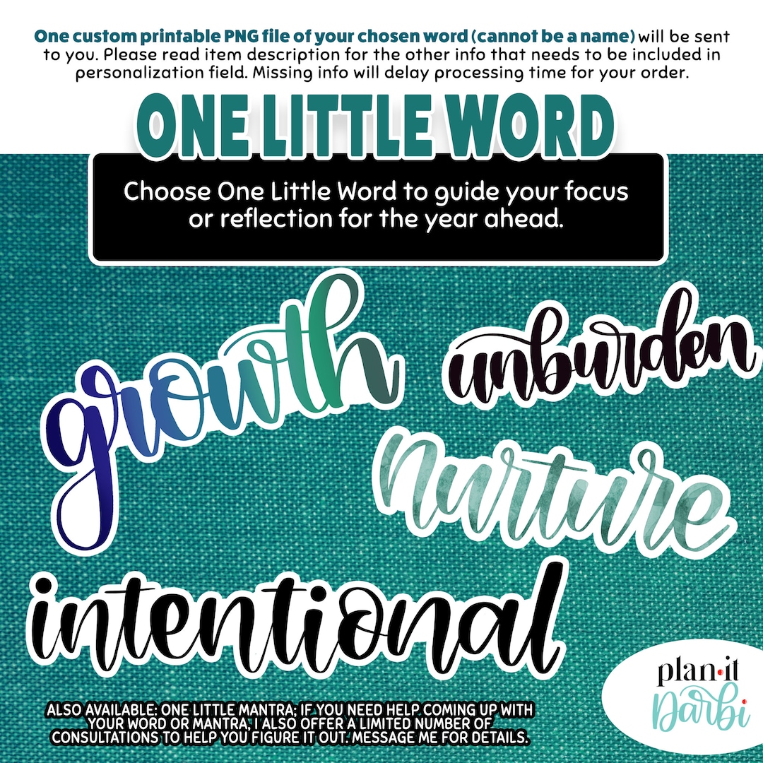 Custom PRINTABLE : One Little Word / Mantra Hand-lettered - Etsy