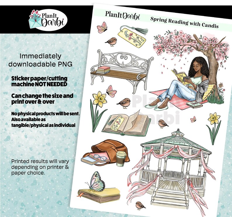 Printable Planner Stickers: SPRING READING Duo, Bookish, Candis ...