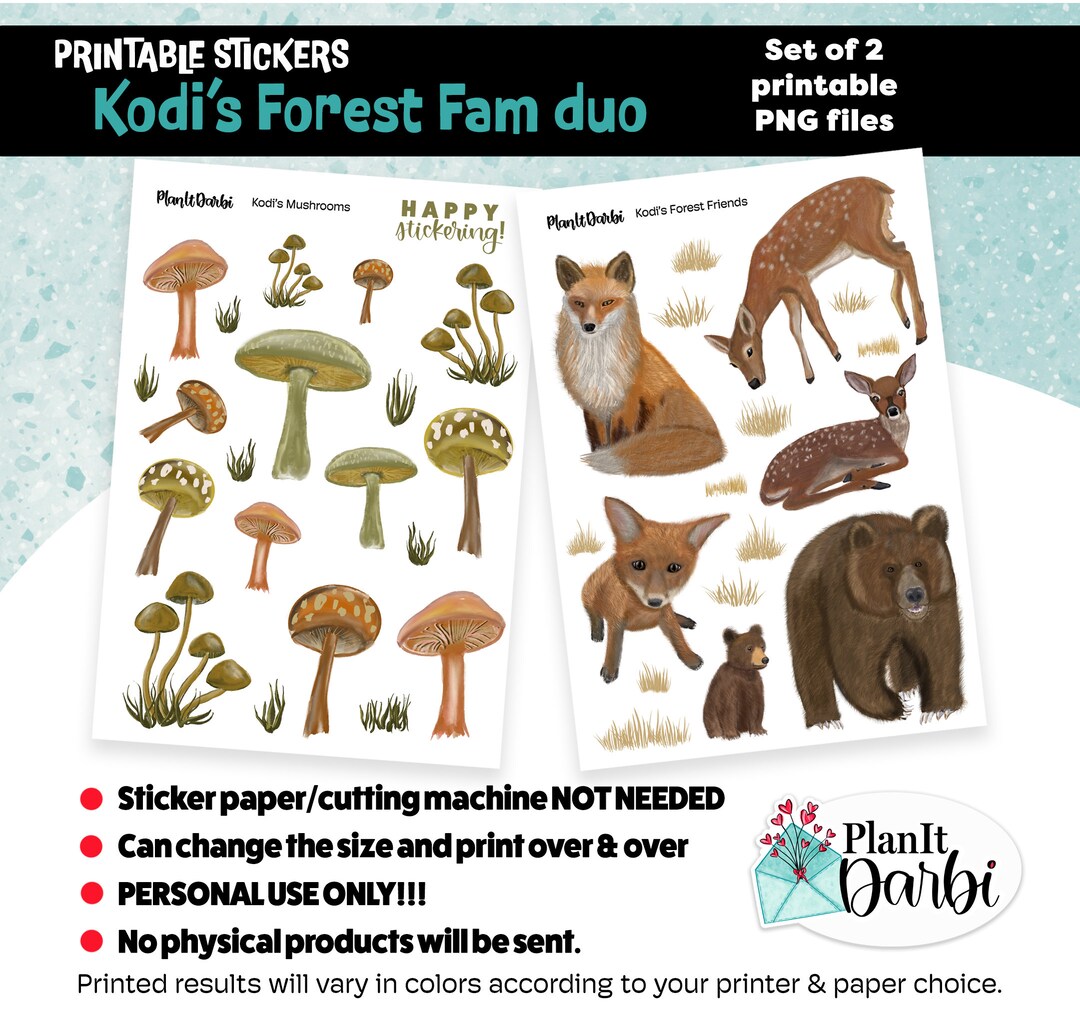 Printable Stickers: FOREST FRIENDS and MUSHROOMS Duo for Kodi, Mama ...