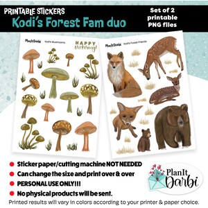 Printable Stickers: FOREST FRIENDS and MUSHROOMS Duo for Kodi, Mama ...