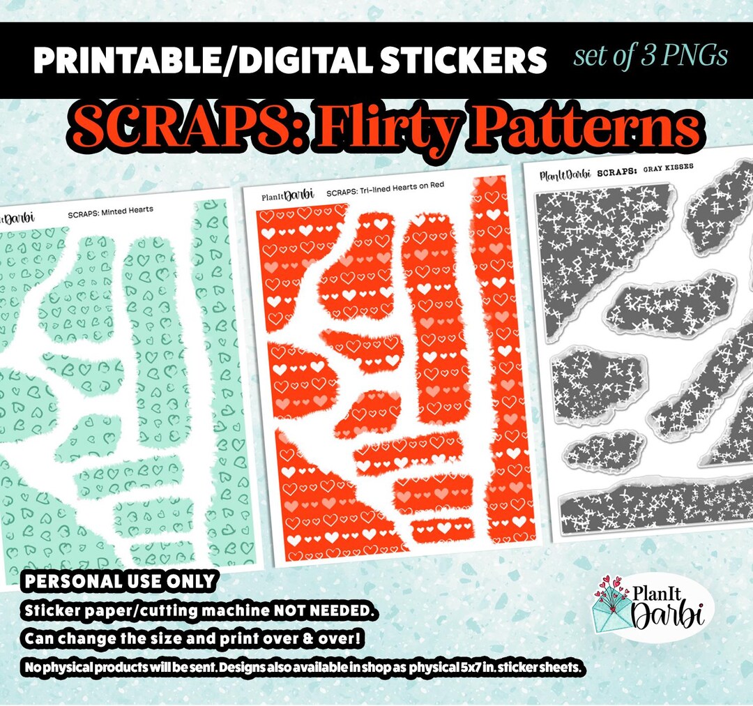 Printable Planner Stickers: 3 PNG Scraps-- Flirty Doodles Turquoise ...