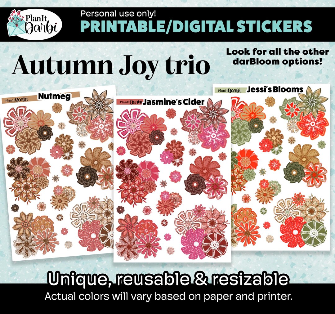 Printable Planner Stickers: Darblooms, Blooms, Retro Florals, Fall ...